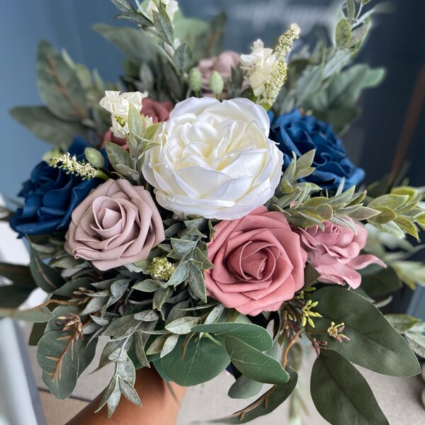 Dusty Rose and Navy Flowers, Mauve Wedding Bouquet, Pink Wedding ...