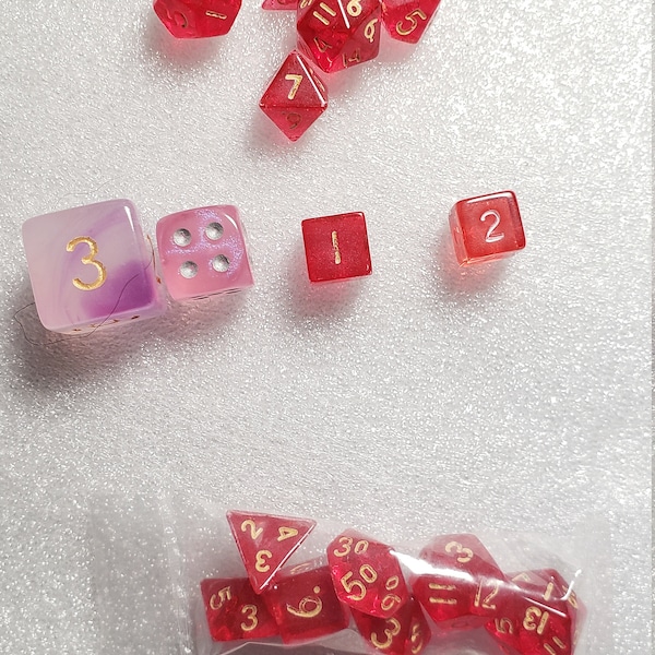 Clear Pink With Gold 10MM Mini Polyhedral 7-die Roleplaying Dice ...