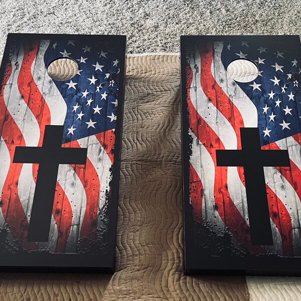 American Flag Cross Cornhole Wrap Bag Toss Decal Skin Sticker Wraps ...