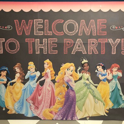 Disney Princess Welcome Birthday Sign Chalkboard Princess Birthday Door ...