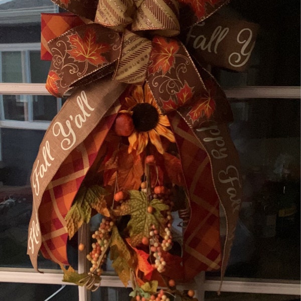 Fall Bow, Happy Fall Y’all Bow, Pumpkin Bow, Leaf Bow, Orange Bow, Fall ...