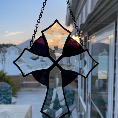Stained Glass 3-point Beveled Cross - Etsy