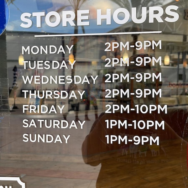 Store Hours Vinyl Decal - Custom Store Hours Decal - Store Front Window ...