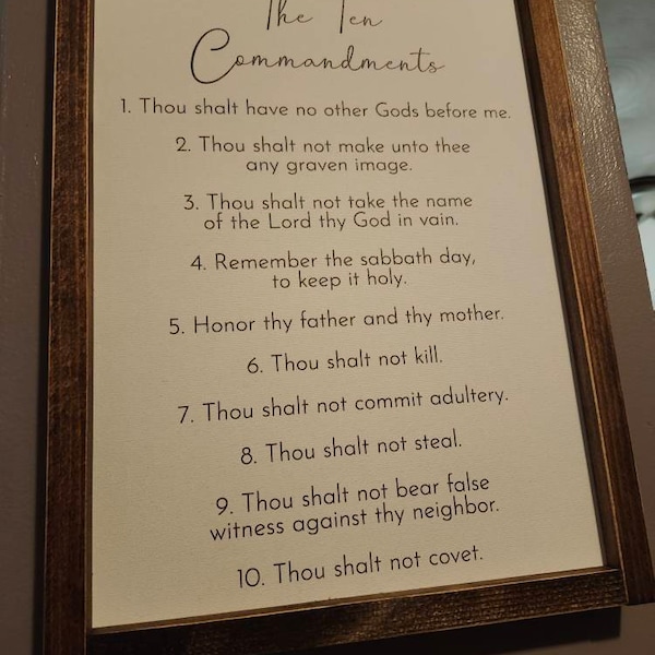 The Ten Commandments Sign | Wood Framed Canvas Sign | Inspirational ...