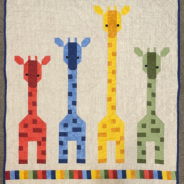 Giraffes in a Row Quilt Pattern, PDF Instant Download Modern Patchwork Baby Lap Size African ...