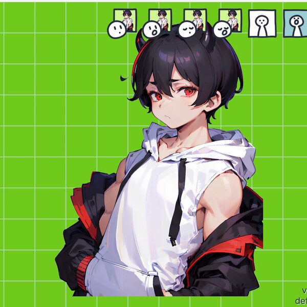 Pngtuber - Demon Hacker Boy | 5 Expressions | Premade | Male | Streamer ...
