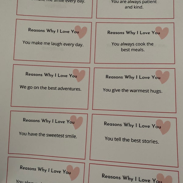 Printable Love Notes Template - Reasons Why I Love You - Digital ...