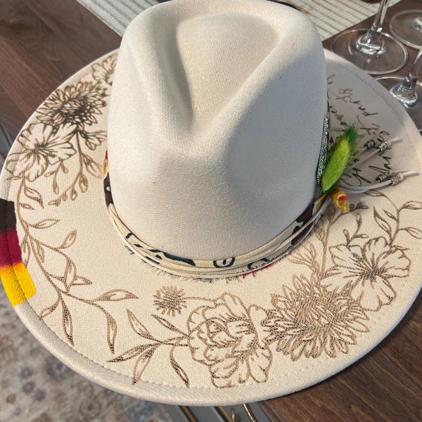 Floral Burned Hat, Floral Engraved Cowboy Hat, Sunflower Hat, Sunflower ...
