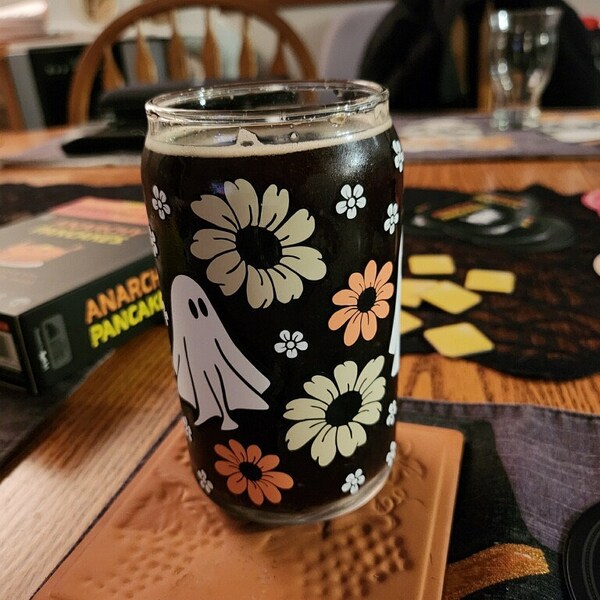 Halloween Black Cat Ghosts Glass Tumbler, Iced Coffee Glass, 16 Oz ...