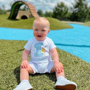 Cute Baby Blue Golf Romper Featuring Precious Golfing Trio Applique ...