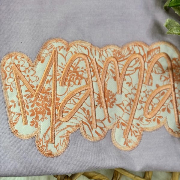 Mama Hand Lettered Zig Zag Stitch Double Applique Design for Machine Embroidery Grandmother Gift ...
