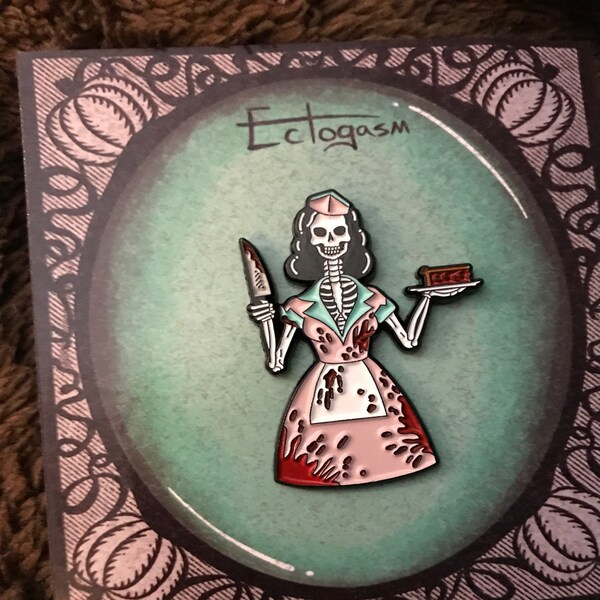 1950's Halloween Skeleton Diner Waitress Enamel Pin Bloody Cherry Pie ...