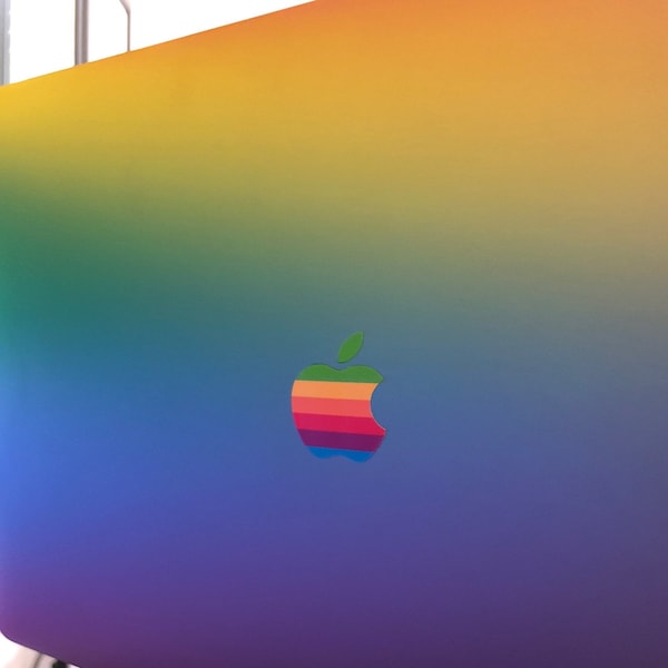 Rainbow Apple MacBook Decal Retro Apple Logo MacBook Sticker GLOWING ...