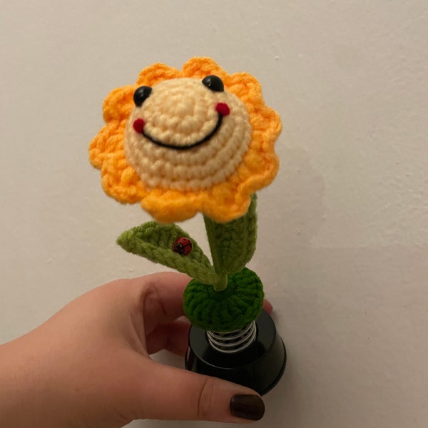 Crochet Smiley Sun & Star Flower Car Accessories, Car Plant Bobblehead ...