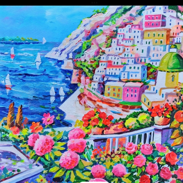 Positano Painting,italian Painter, "flowering on the Coast" Original ...