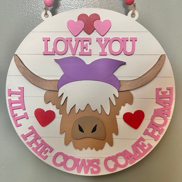 Highland Cow Valentine Door Sign SVG, Valentine Highland Sign, Fluffy ...