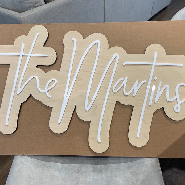 Custom Last Name Sign - Double Layer Style Wood or Acrylic in Various ...