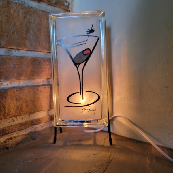 Martini Lighted Glass Block Light, Mancave Gift, Retro Martini Bar Lamp ...
