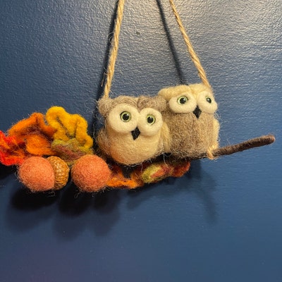 Fall Wall Hanging Decor Owls on Oak Twig Autumn Decoration - Etsy