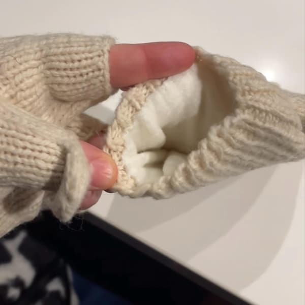 Hand Knit Gray Flower Fingerless Gloves Wool Texting Mittens Fleece ...