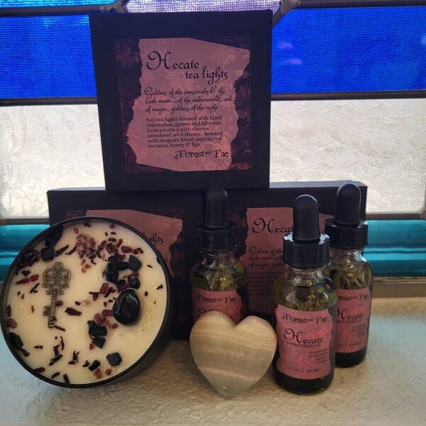Hecate Tea Light Candle Set | Crystal Infused | Herb Infused | Crystal ...