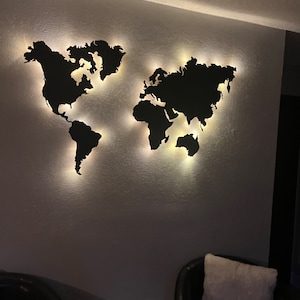LED WORLD MAP / Wood World Map / Modern Home Decor / Led Wall Art / Led ...