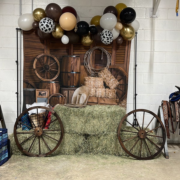 Western Photography Backdrop, Rustic Barn, Hay Bales, Wagon Wheel ...