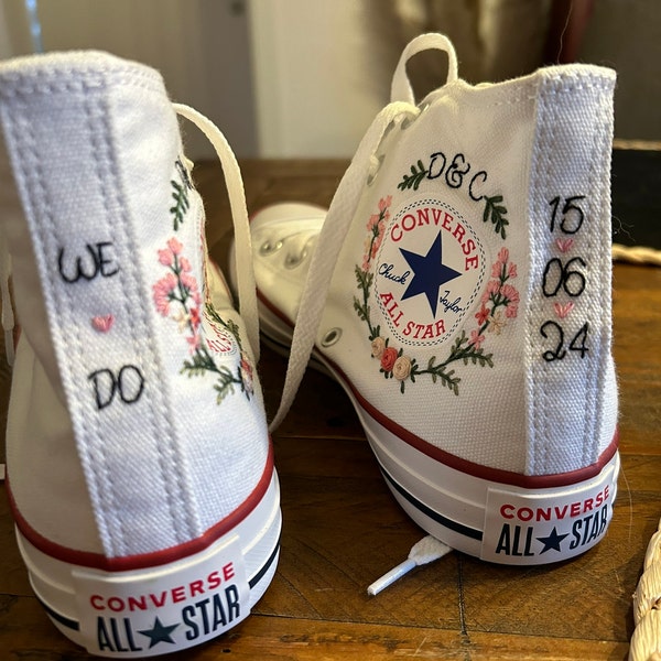 Hand Embroidered Converse Black High Tops Moon and Stars - Etsy