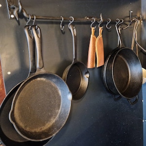 Handcrafted Blacksmith Forged Pan Rack With Sliding Hooks Rustic ...