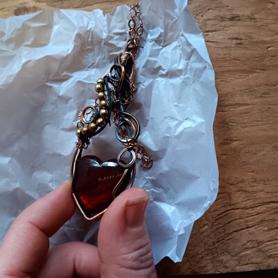 Red Fire Labradorite Pendant Copper Wire Wrapped Pendant Gemstone ...