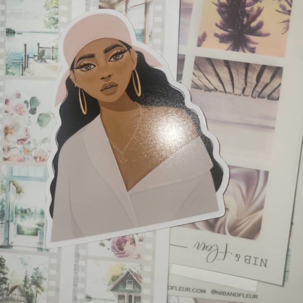 Female Illustration Diecut Sticker, Earthy Beige Neutral Black Women ...
