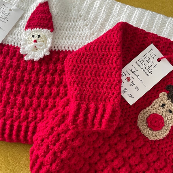 CHRISTMAS SWEATER Crochet Pattern - With Santa and Reindeer Applique ...