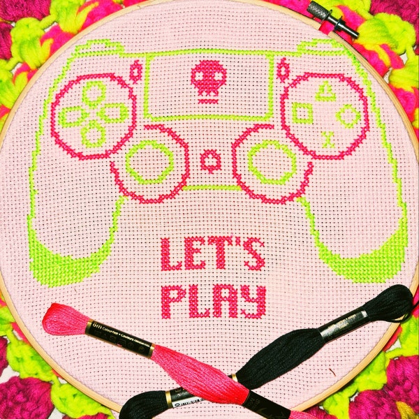 Let's Play Game Controller Cross Stitch Pattern, Skeleton Skull Goth ...