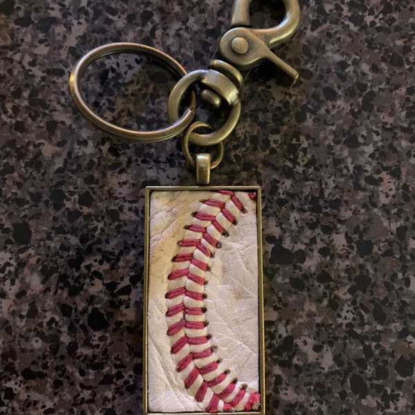 Leather Baseball Keychain, Used Baseball Leather Rectangle or Round Key ...