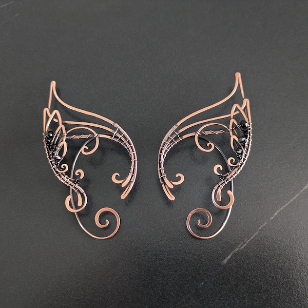 Pair of Elf Ear Dark Elf Copper Metal Ear Cuffs, Wire Ear Cuffs With ...