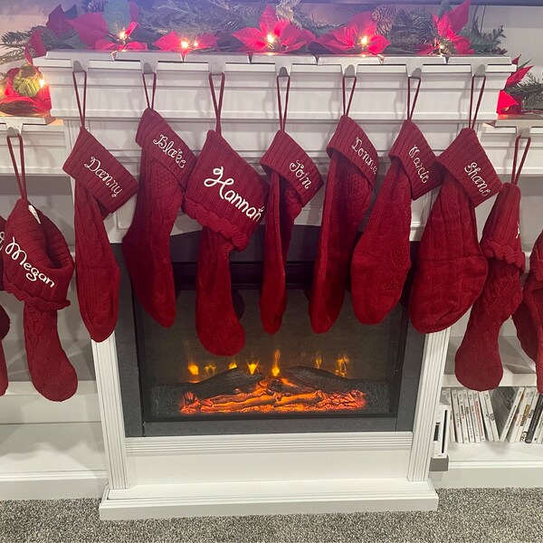 Personalized Stocking, Embroidered Stocking, Red Cable Knit Stocking ...