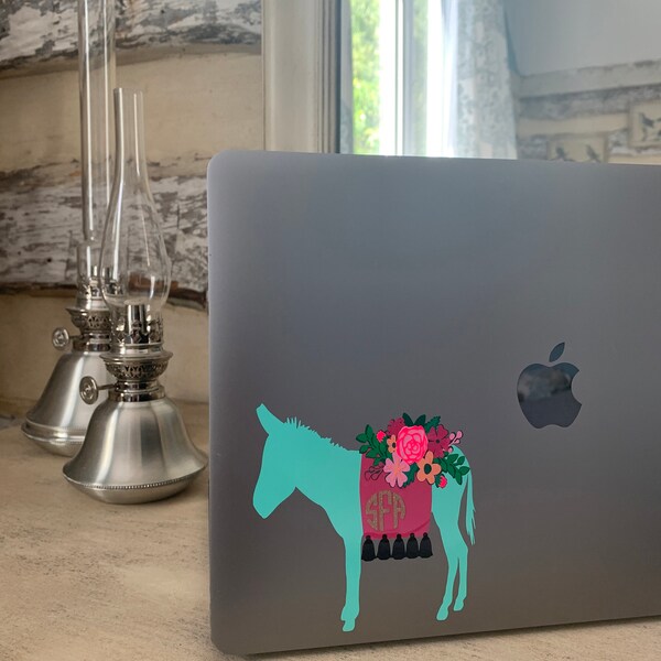 Burro Monogram Decal | Floral Donkey Monogram Decal | Donkey Decal ...
