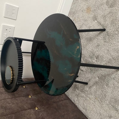 Round Side Table Folding Resin Table With Sea Waves Handmade Epoxy ...