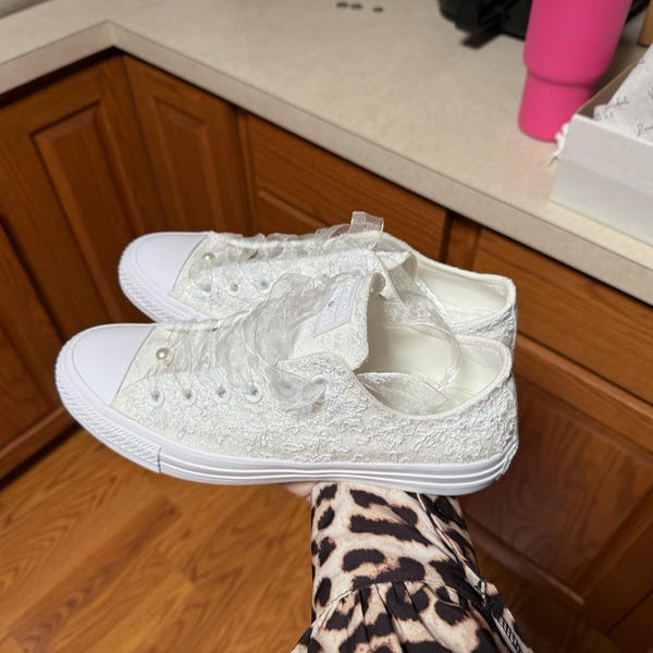 Luxury Ivory Wedding Converse Lace Low Top, Custom Converse Shoes for ...