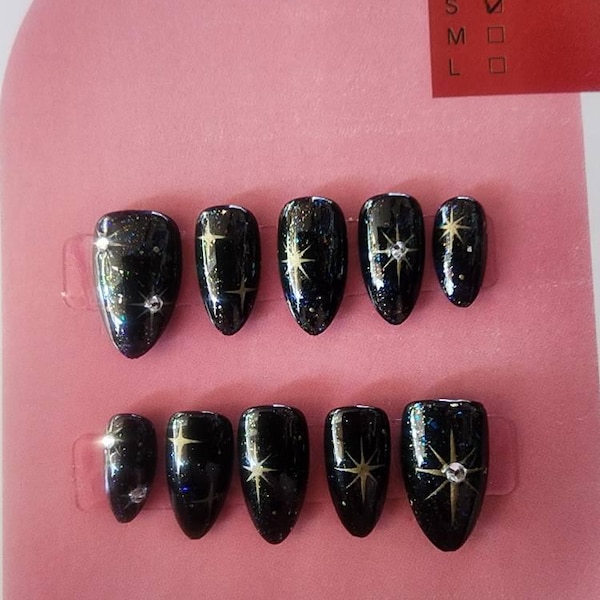 Brooke - Starry Night Nails | Navy Blue Cat Eye Short Almond Press on ...