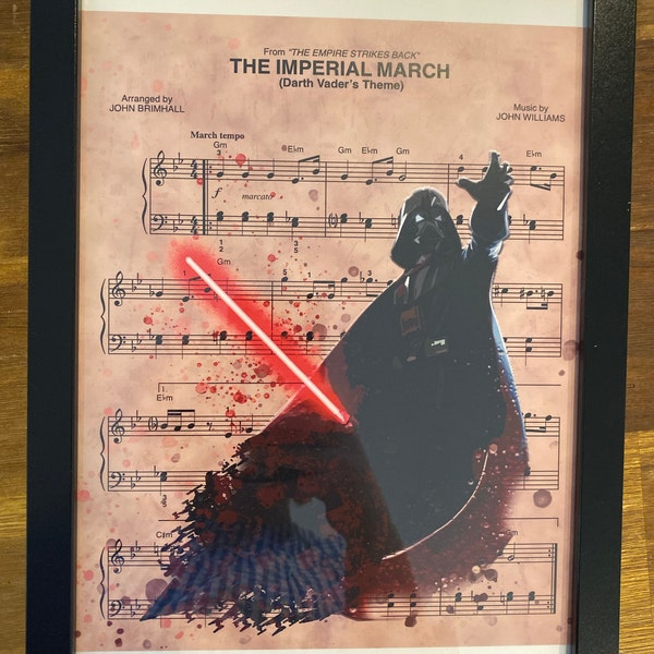 Disney Star Wars Theme Sheet Music Art Print, Darth Vader Lightsaber ...