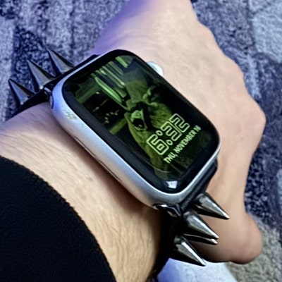 SPIKES Black Leather Apple Watch Band Spiked 38MM 40MM 41MM 42MM 44MM ...