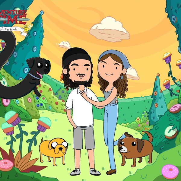 Custom Adventure Time Cartoon Portrait Illustration, Couple Family ...