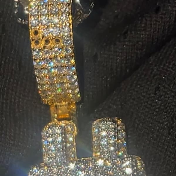 14k Gold Finish Middle Finger F**k You Hip Hop Simulated Diamond Charm ...