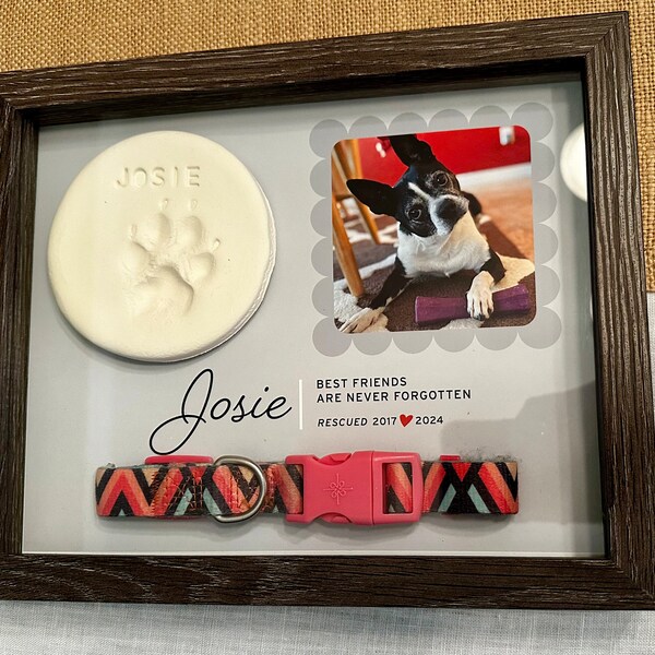 Pet Memorial Gift With Collar and Clay Paw Print Shadow Box, Clay Paw ...