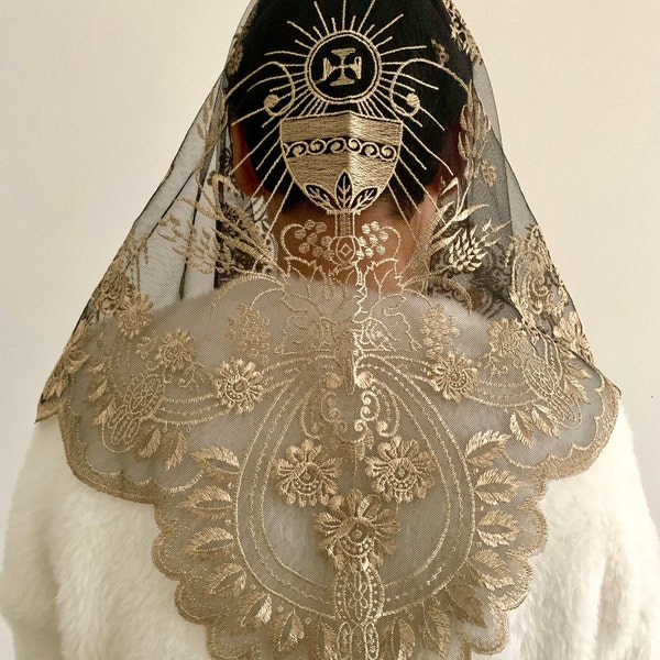 NEW!! Catholic Veil Triangular One Piece Veil Chalice Wheat Pattern ...