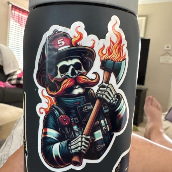Skeleton Firefighter Sticker, Firefighter, Bunker Gear, Fireman, Ax ...