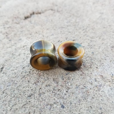 Stone Tunnel Plugs Gauges Blue Tiger Eye Stone Tunnels Double Flare ...