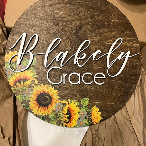 Sunflower Theme Nursery Name Sign, 3D Name Sign With Sunflowers, Name ...