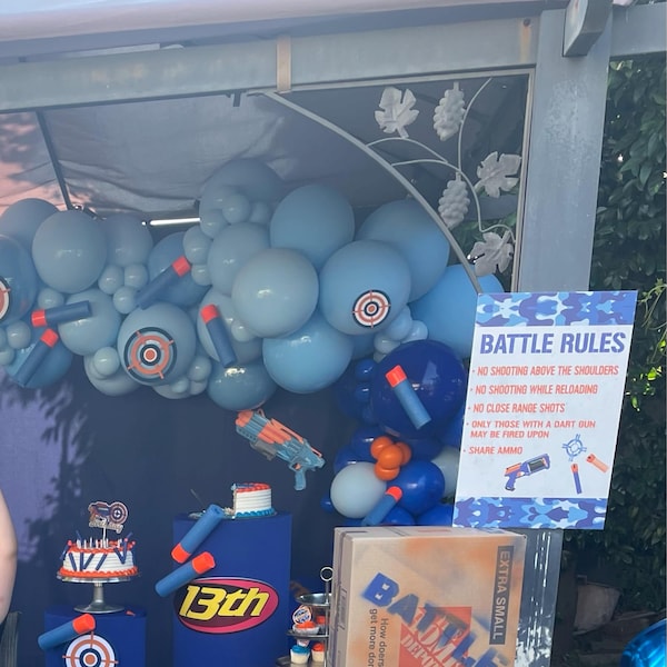 Dart Gun Battle Rules Sign, Dart Gun Party, Dart Gun Birthday, Dart Gun ...